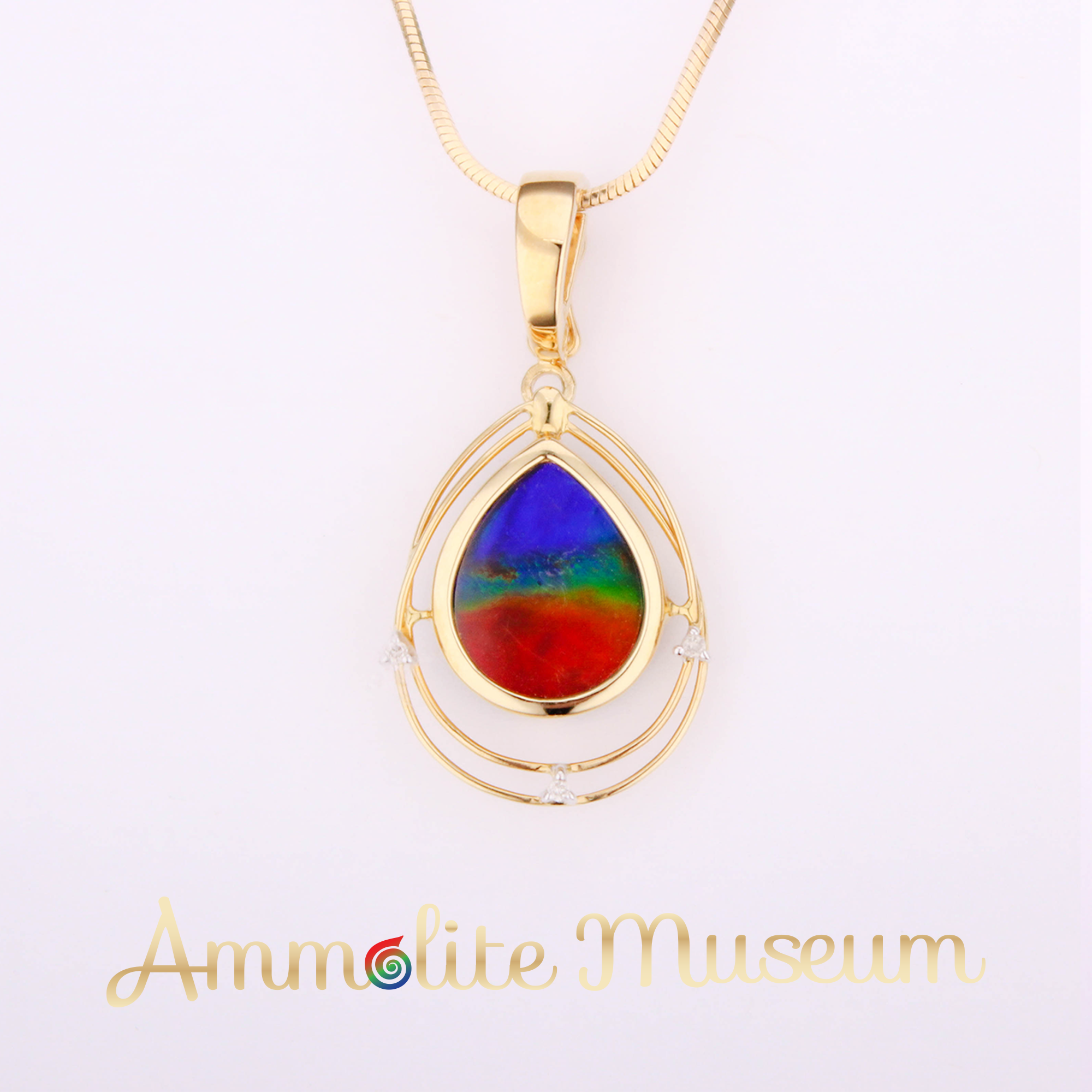 KORITE 18K Gold Teardrop Solara Pendant with Diamond Accent – Ammolite ...