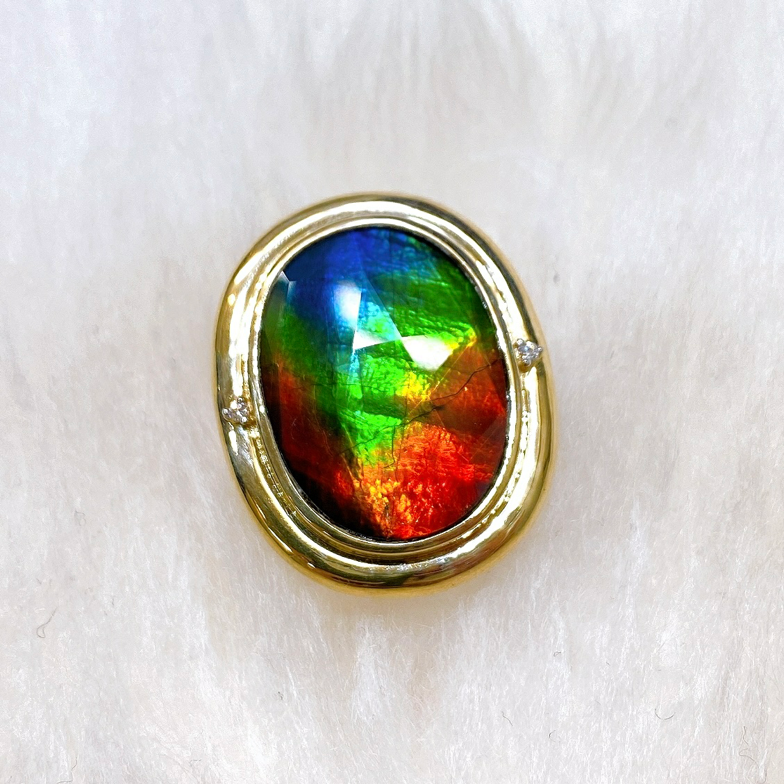 KORITE 14K Gold Ammolite Ring with Diamond – Ammolite Museum